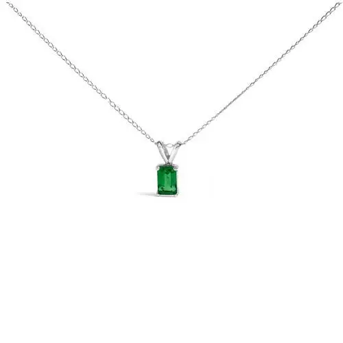 HAUS OF BRILLIANCE 14k Gold Emerald Cut Gemstone Solitaire Pendant Necklace - Green Emerald | White